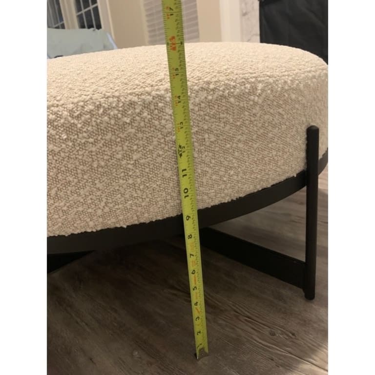 Amelia Cream Boucle Fabric with Black Metal Frame Round Ottoman - Bed ...