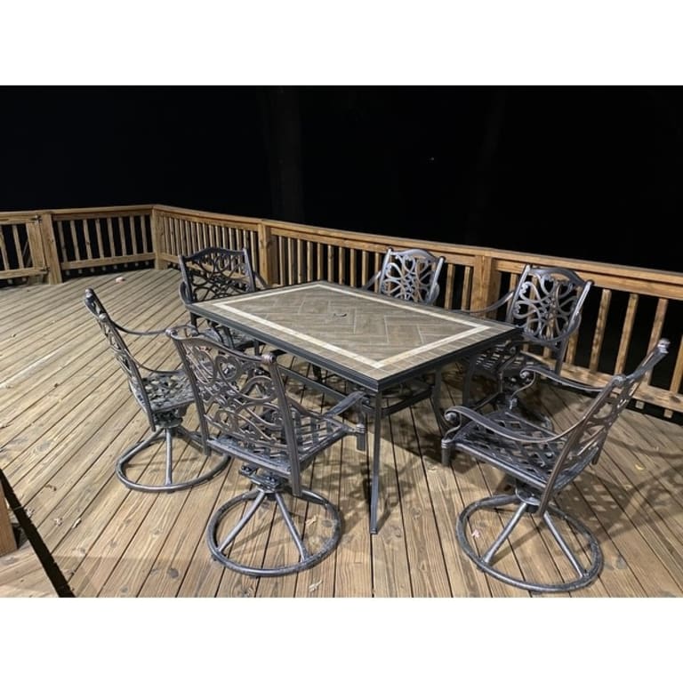 59 inch W * 40 inch D Aluminum Ceramic Tile Top Rectangular Dining ...