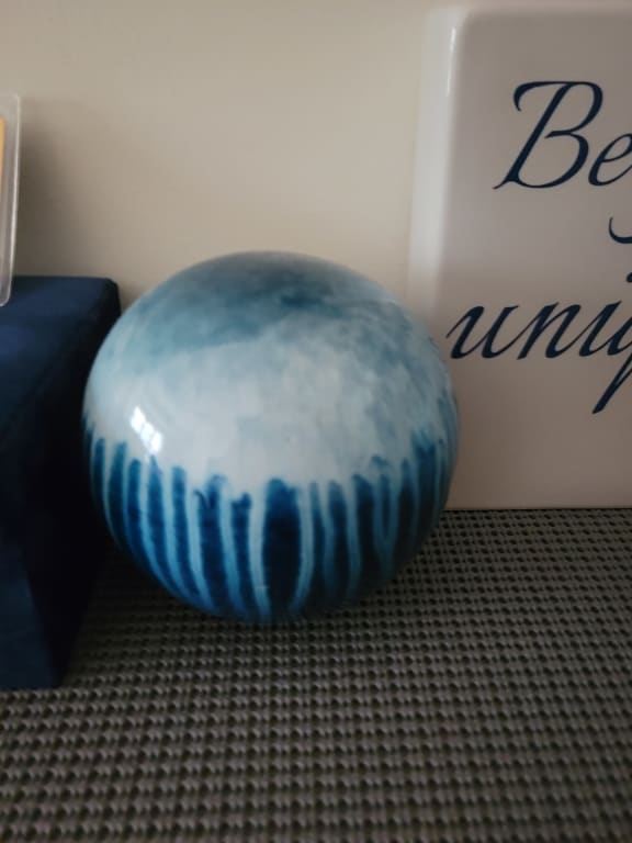 Blue Dripped Ceramic Sphere, 4"