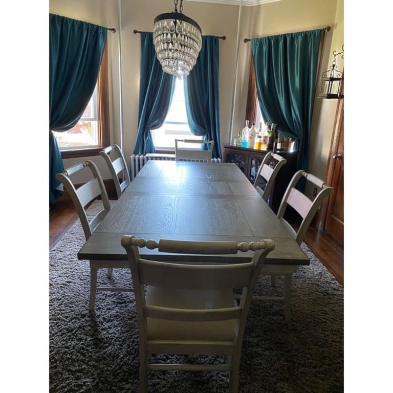 Whitney Antique Linen Weathered Gray 7 Piece Trestle Table Set - On Sale - Bed Bath & Beyond ...