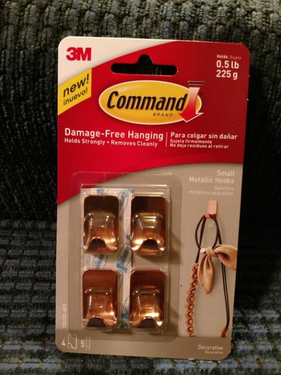 Command™ Small Metallic Hooks, 4-Hooks, 5-Strips, Brass Color