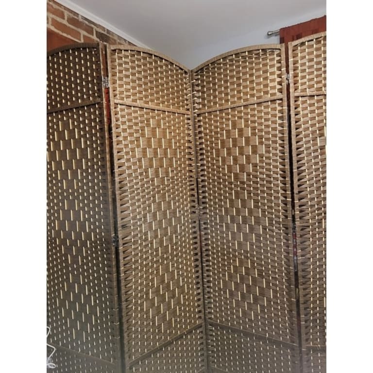 6-Panel Room Divider Partition Weaved Folding Decorative Screen - Bed ...