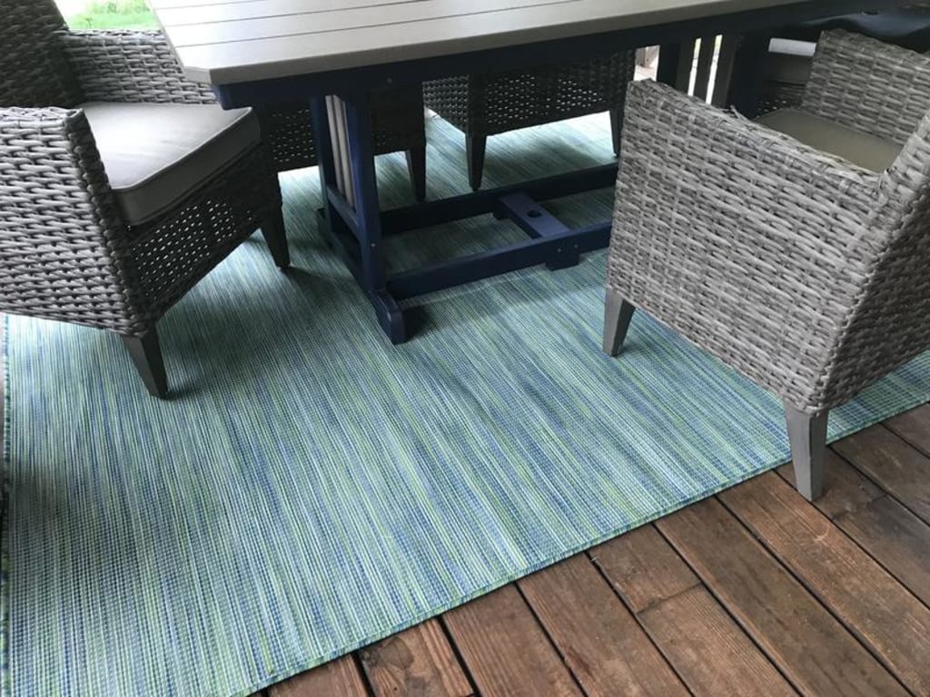 Positano Blue and Green Outdoor Area Rug 5x7 | At Home