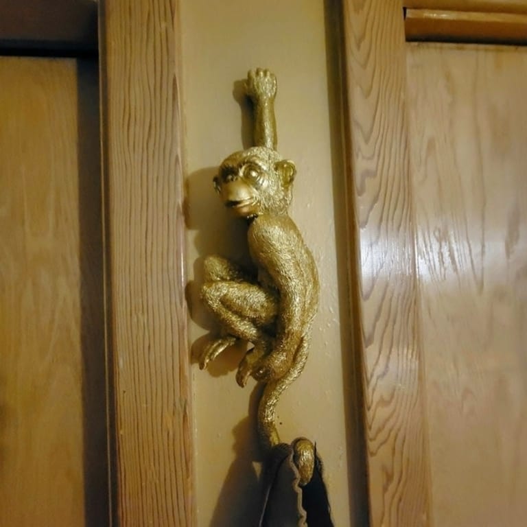 Polyresin 12" Hanging Monkey Wall Hook, Gold 12"H - 4.0" x 3.0" x 12.0 ...