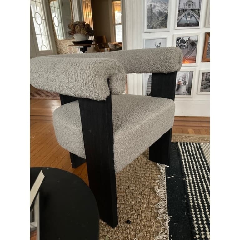 Owena Modern Armchair Upholstered Brushed Fabric with Padding Wood ...