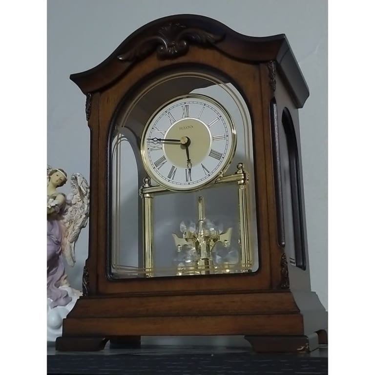 Bulova Clocks B1845 Durant Walnut Wood and Glass Revolving Pendulum ...
