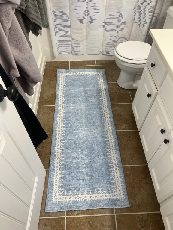 Bistro Light Blue Washable Kitchen Runner with Gelback, 2x5