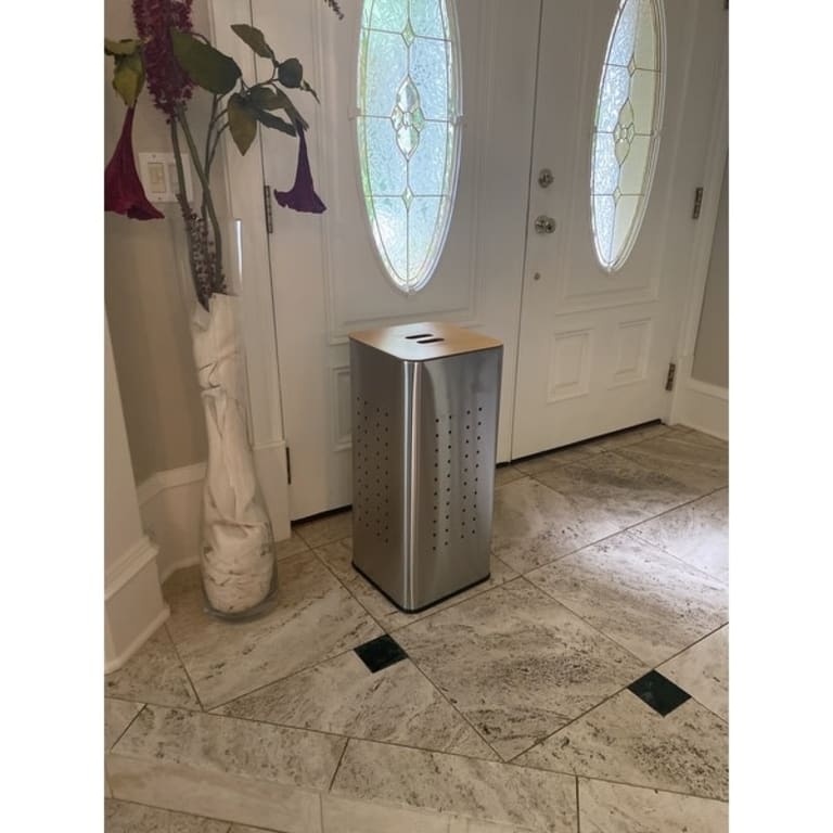 Metal Hamper with Engineered Wooden Lid - 12.3"L x 12.3"W x 27.5"H - On ...