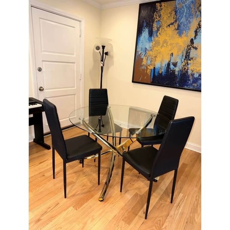 Beckham Brass and Clear Round Dining Table - On Sale - Bed Bath ...