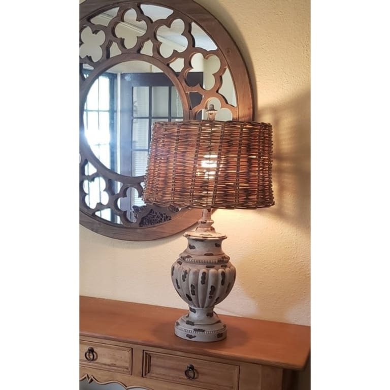 Adeline 33"H Distressed Blue Resin Table Lamp - 33"H x 18"Rnd - Bed ...