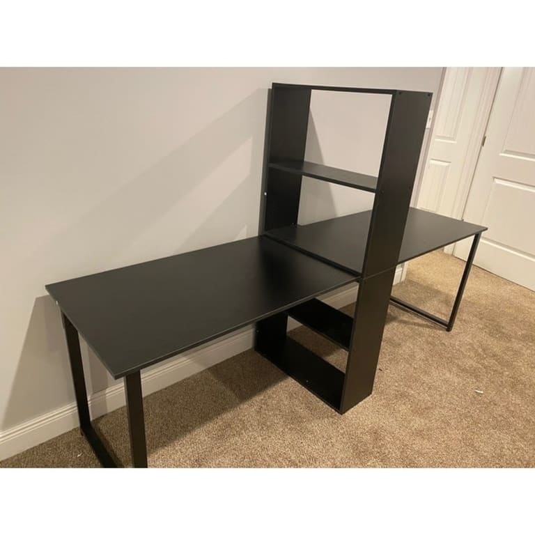 HOMCOM 88undefined Extra Long 2-Person Computer Desk w/ Bookshelf Combo ...
