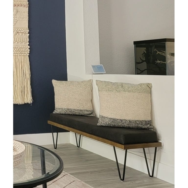 Chad Dark Blue Upholstered Bench with Hairpin Legs - On Sale - Bed Bath ...