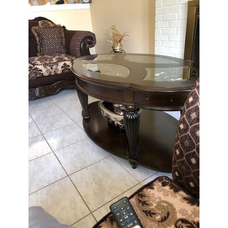 Zerathe Traditional Cherry 54-inch Glass Top Insert 2-Piece Accent ...
