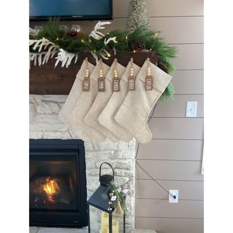 Natural Linen Blend Decorative Christmas Stocking - Bed Bath & Beyond ...