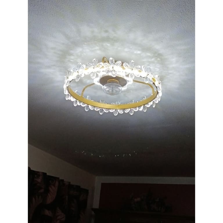 20" Golden Crystal Flowers Ceiling Fan with LED Kit 3 Color Tone 6 Fan ...