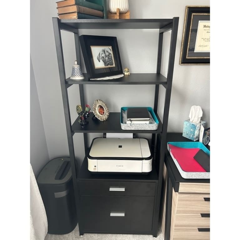 Wood 4-Tier File Cabinet with 2 Drawers and Storage Shelf for Home ...