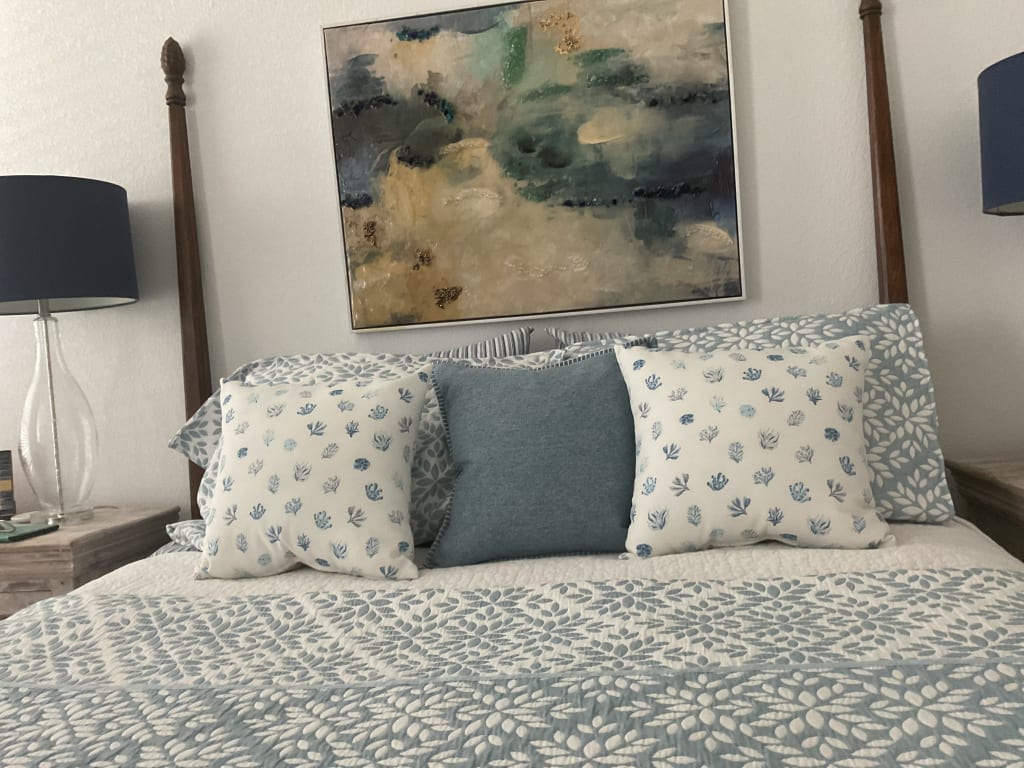 Blue Heathered Whip Stitch Feather Filled Throw Pillow, 18"