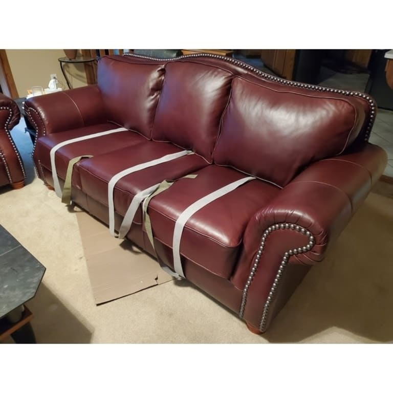 Brandon Distressed Whiskey Italian Leather Sofa and Loveseat Set - On ...