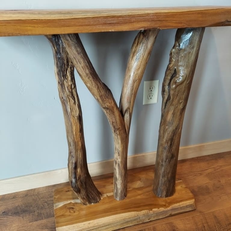 Teak Wood Small Live Edge Tree Trunk Console Table - Brown - Roche ...