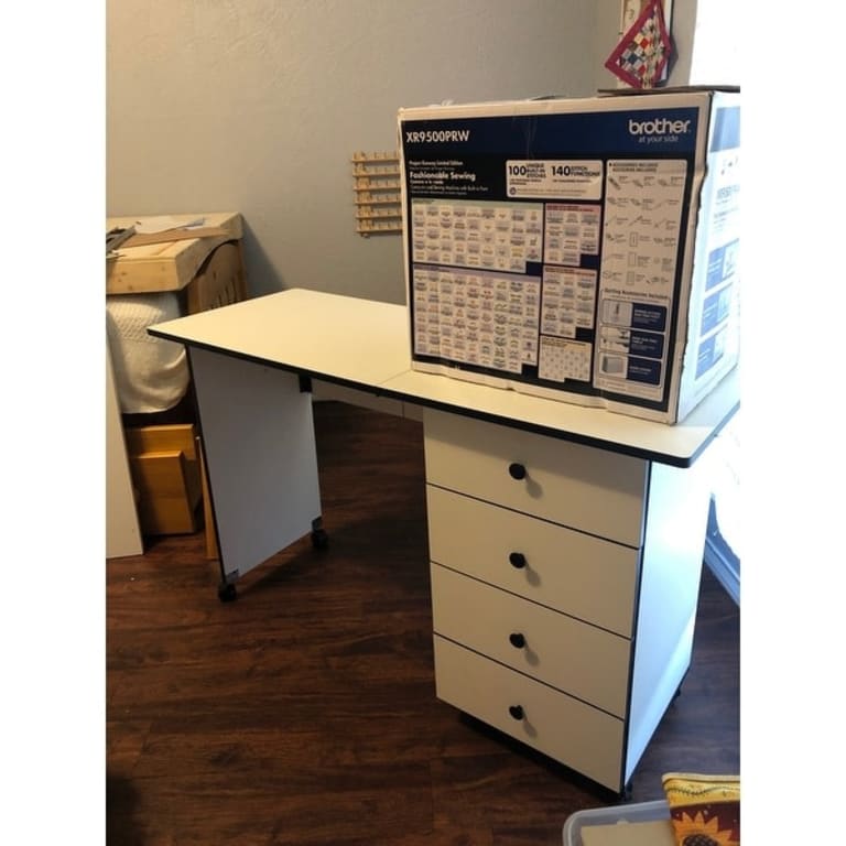 Sullivans Portable Sewing Table with Extended Drawers up to 10" - White ...