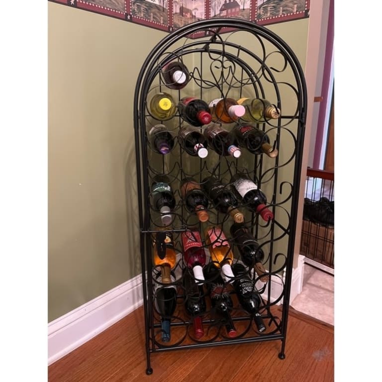 HOMCOM 35 Bottle Wrought Iron Wine Rack Jail with Lock - Black - 17.5 ...