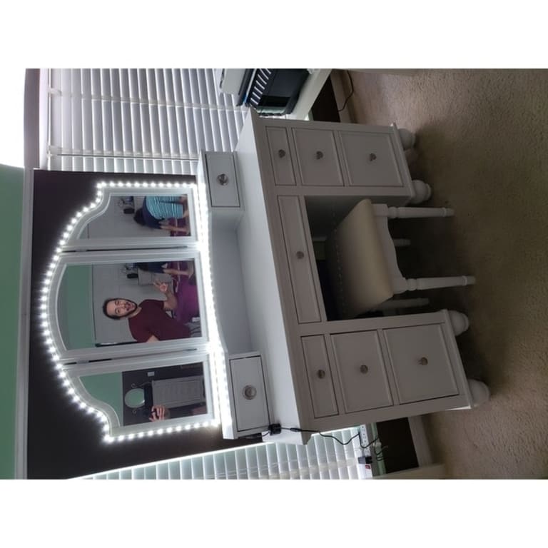 Boke Transitional Solid Wood 3-Piece Makeup Vanity Set with 3-side Mirror by Furniture of ...