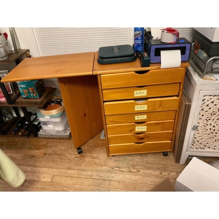 Adeptus Original Roll Cart, Solid Wood, 7 Drawer Gate Leg Roll Cart ...