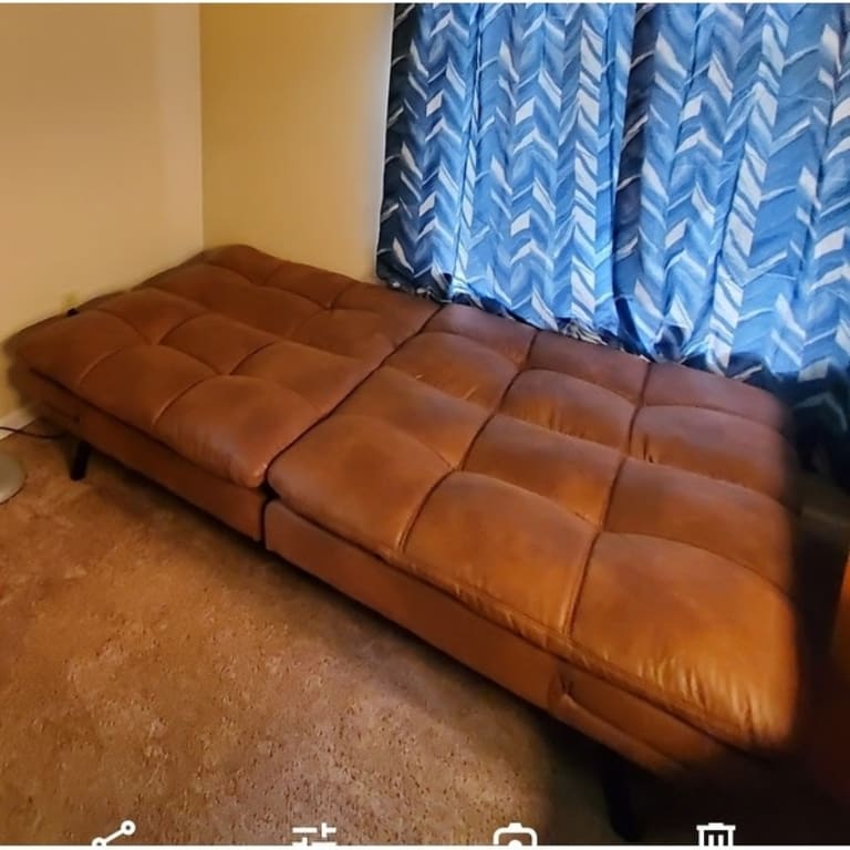 Modern Faux Leather Futon with Memory Foam and Adjustable Armrests ...