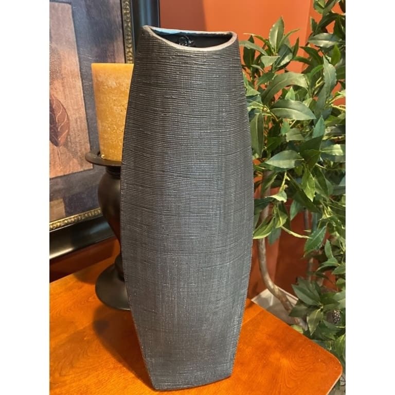 Textured Black Free Formed Ceramic Vase, Tall - 19H x 7W x 4D - Bed ...
