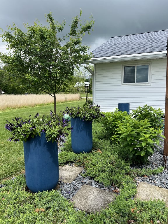 Japi Fringe Denim Tall Outdoor Planter, Medium