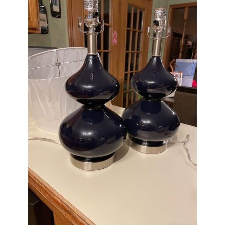 Katrin Glass Double Gourd Table Lamp in Navy Blue - Bed Bath & Beyond ...