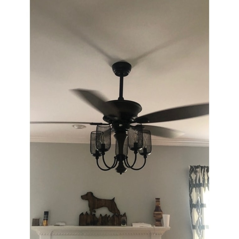 Slatin 52-inch 5-light Lighted Ceiling Fan with Mesh Shade Candelabra ...