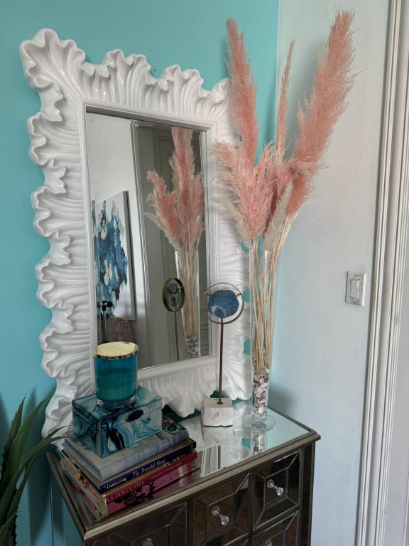 Ariel White Ruffle Framed Rectangle Wall Mirror, 33x48