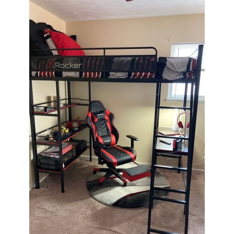 X Rocker Fortress Black Gaming Bunk w/ Built-in Desk and Shelves - On ...
