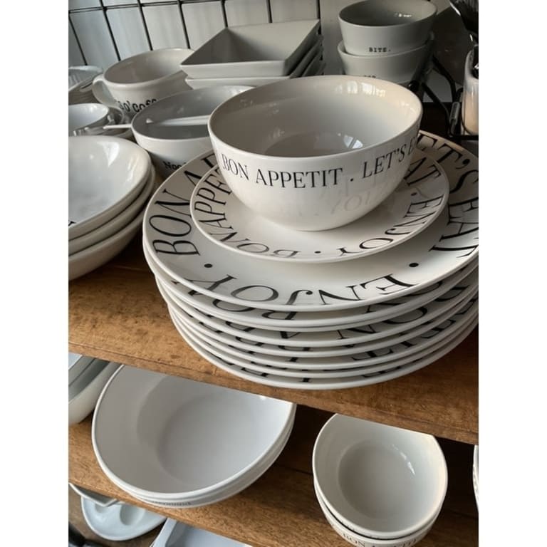 American Atelier Words White/Black 16 Piece Dinnerware Set - Bed Bath ...