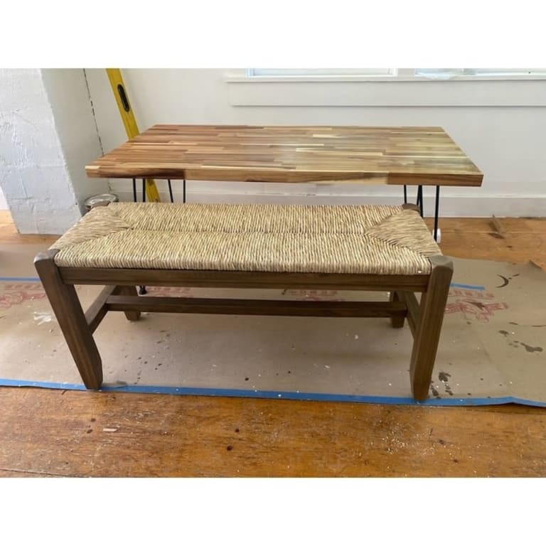 Enchanted Acre 40-inch Wood Bench with Rush Seat - Bed Bath & Beyond ...