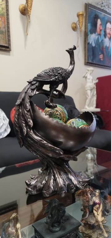 Design Toscano Peacock's Bounty Centerpiece Sculptural Bowl - 13 x 8.5 ...