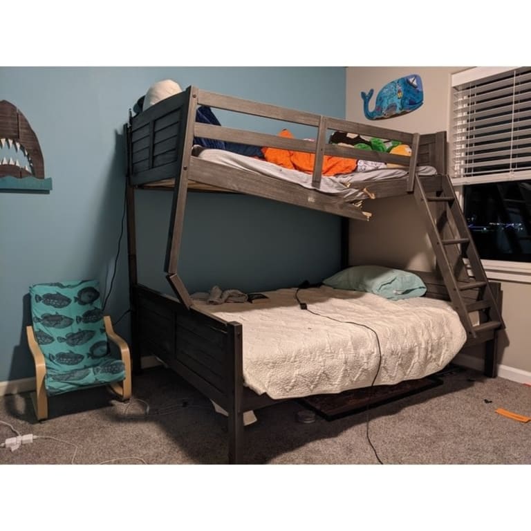 Taylor & Olive Dardanelle Grey Wood Twin over Full Bunk Bed - Bed Bath ...
