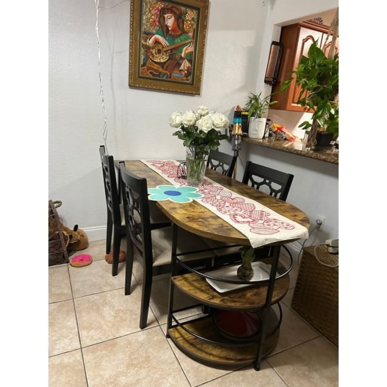 71-inch Dining Table with Half Round Storage Shelf by Lee Furniture ...