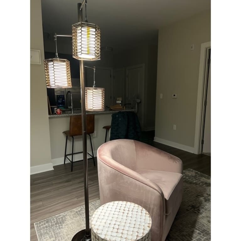 StyleCraft Contemporary Bronze Floor Lamp - Brown Rattan Hardback ...