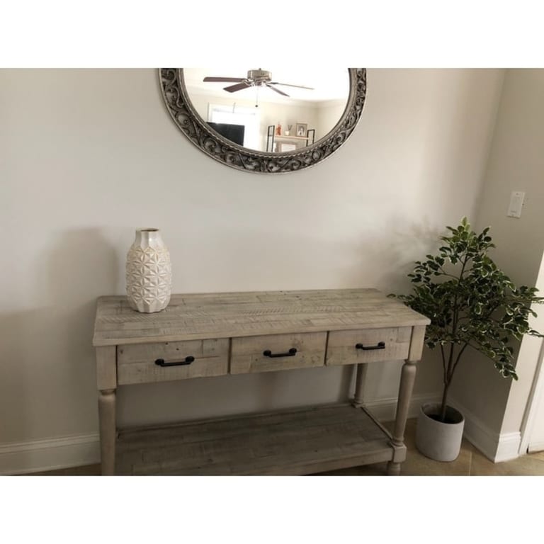 Signature Design by Ashley Hickory Homestead Whitewash Sofa Table - On ...