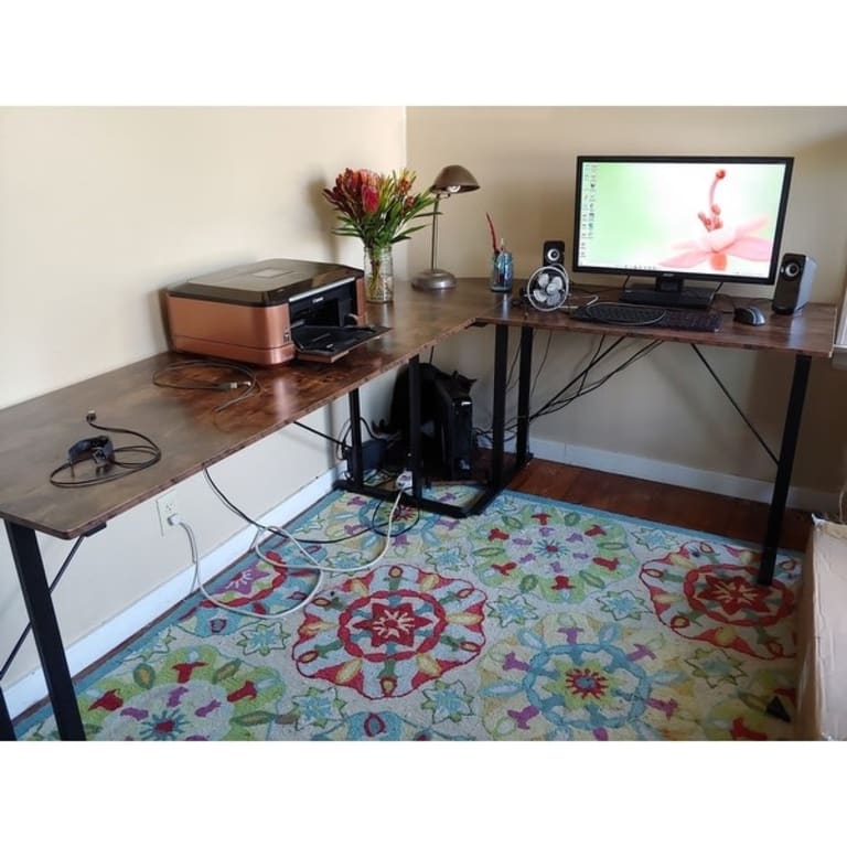 Large Executive Desk with File Cabinet, L Shaped Computer Desk Storage ...