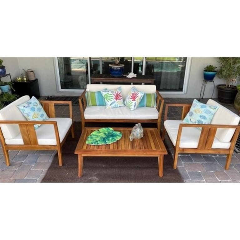 Nicholson Outdoor 4-seat Acacia Chat Set by Christopher Knight Home ...