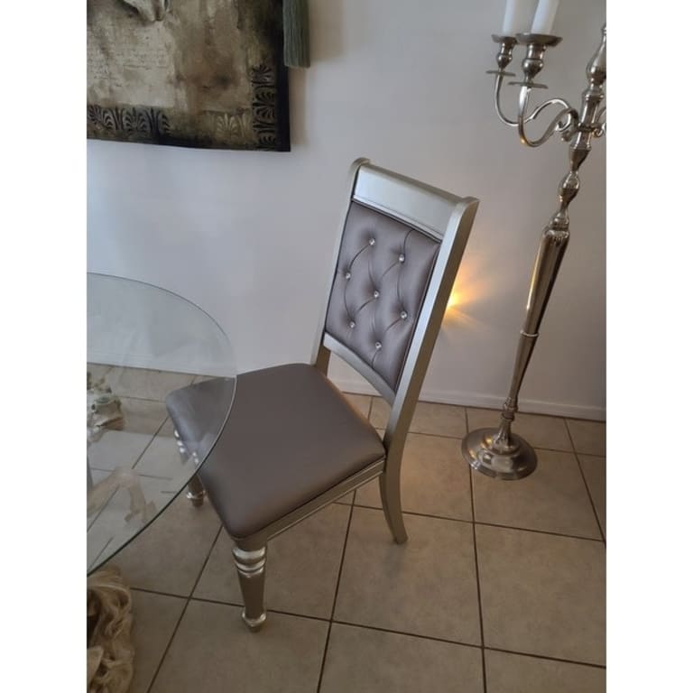 Glamorous Design Metallic Platinum Dining Chairs with Rhinestone Tufted ...