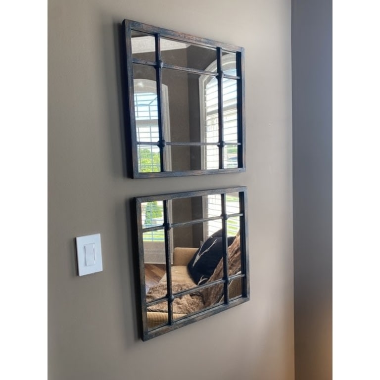 Uttermost Saragano Slate Blue Square Mirrors (Set of 2) - 19x19x1 - Bed ...