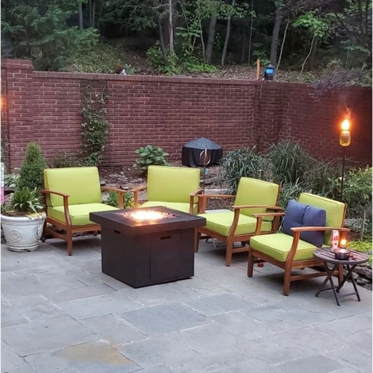 Kourtney Outdoor 4-seater Wood Chat Set with Fire Table by Christopher ...