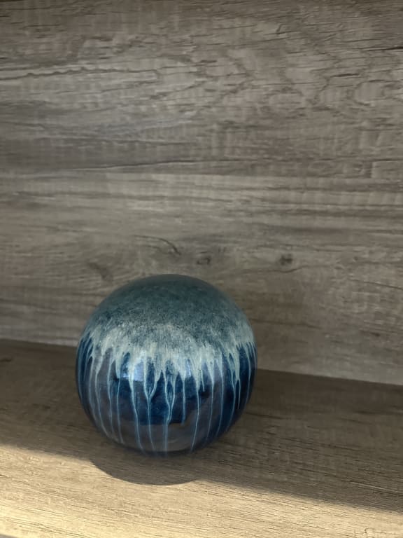 Blue Dripped Ceramic Sphere, 4"