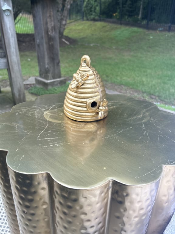 Honeybloom Gold Metal Beehive Figurine, 4.8"