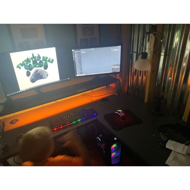 Checkpoint Battlestation L shaped Gaming Desk with RGB LED Lights - Bed ...