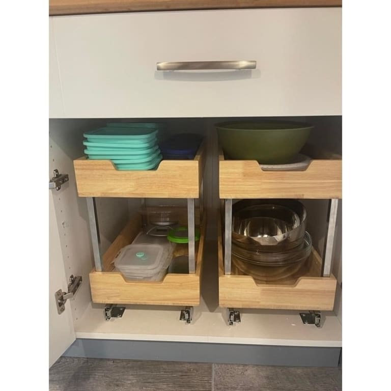 Glidez 2-Tier Steel and Wood Pull-Out/Slide-Out Storage Organizer - On ...